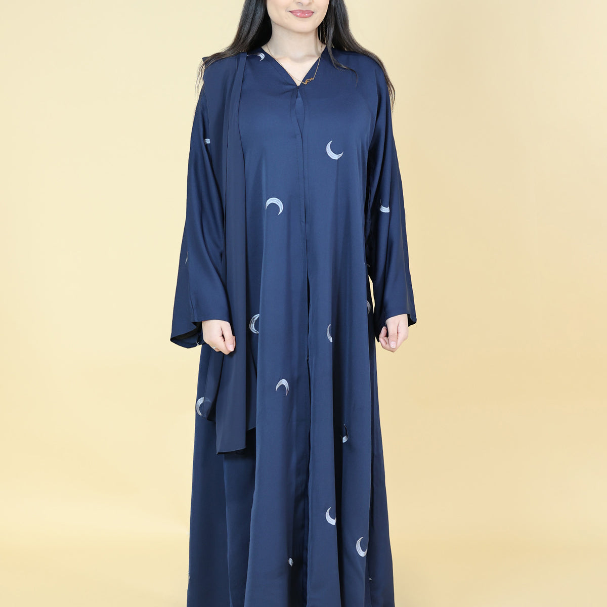 Navy Blue Moon Embroidered 2 Piece Abaya Set – Modora UK