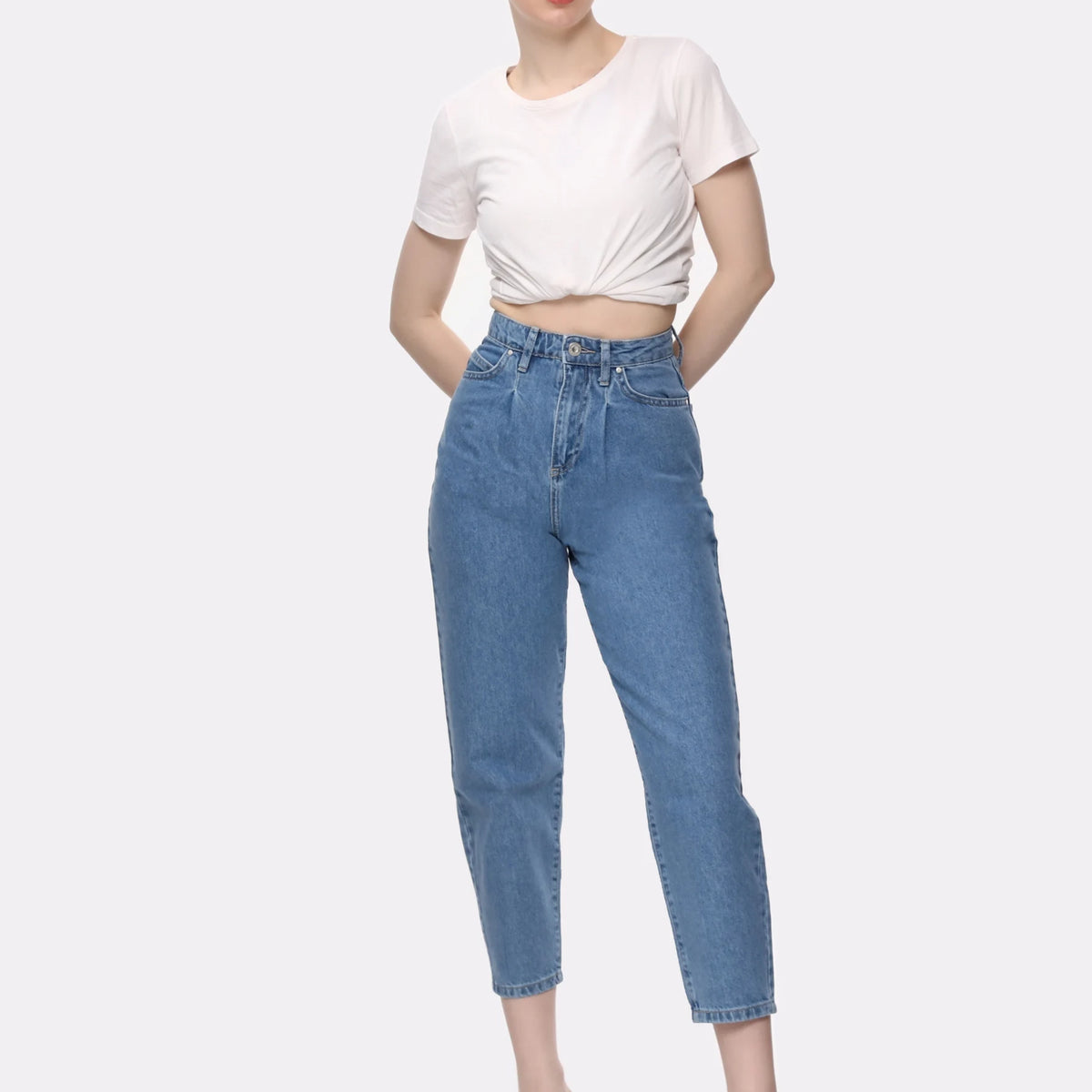 High Rise Light Wash Blue Balloon Fit Jeans – Modora UK