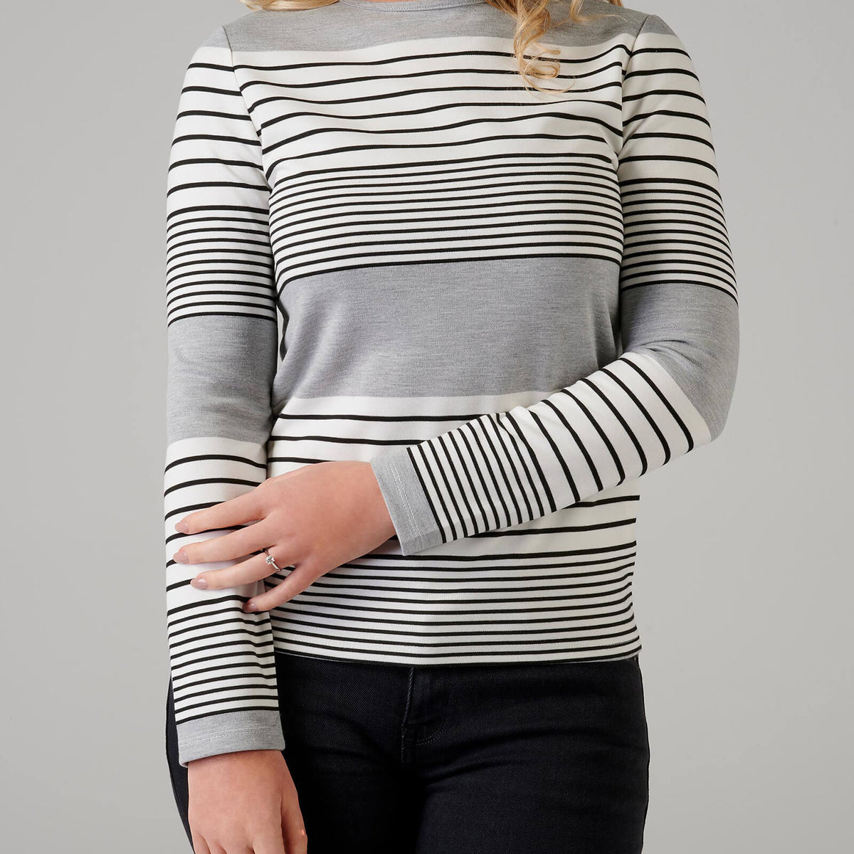 Grey Striped Loose Fit Long Sleeve Top | Grey Striped Top UK – Modora UK