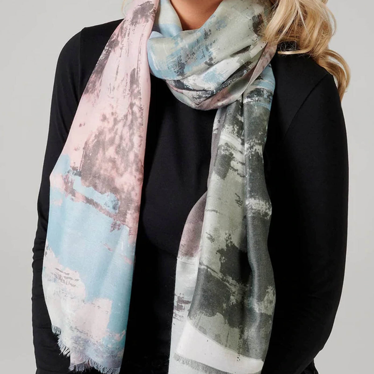 Blue Grey Abstract Printed Viscose Scarf – Modora UK