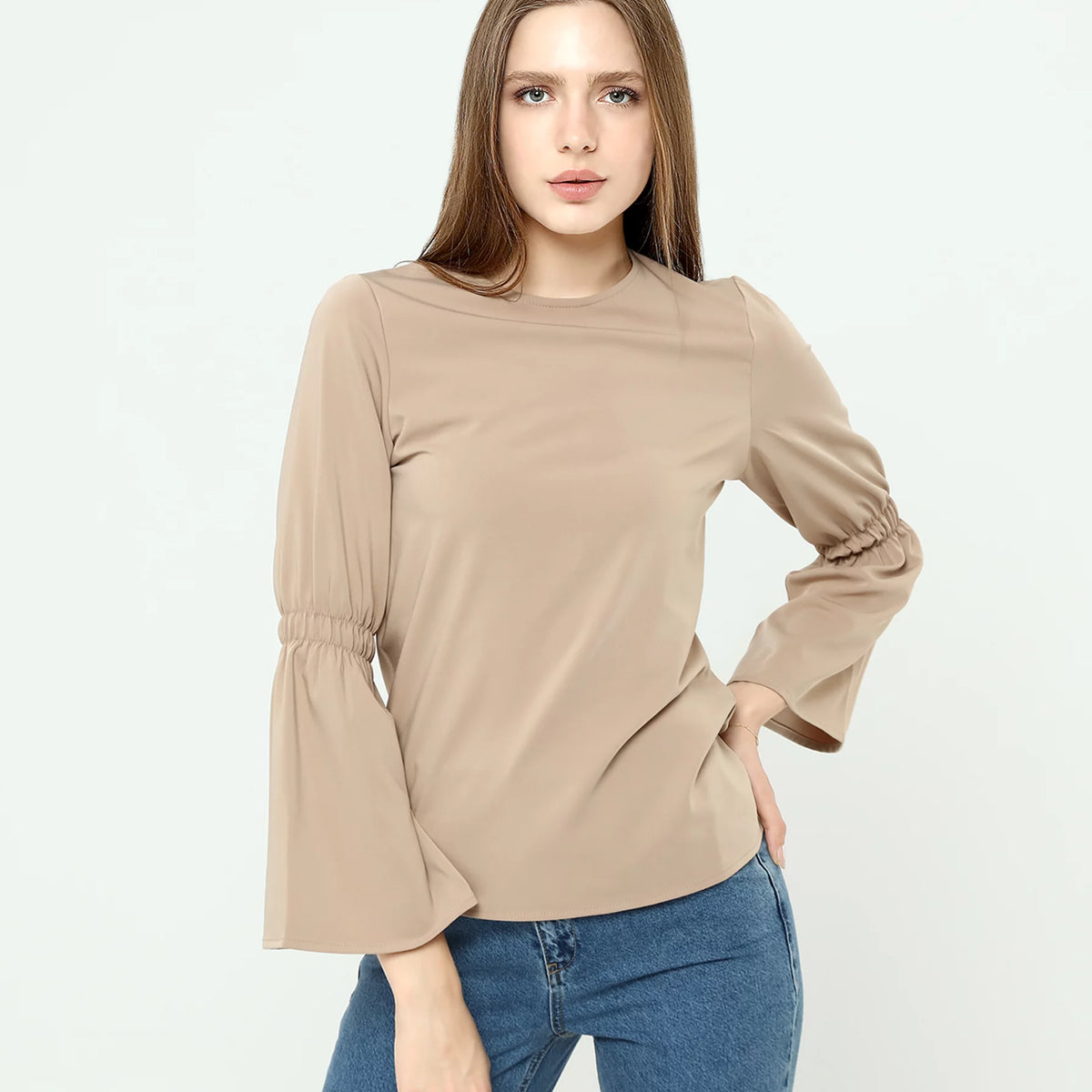 Beige Blouse for Women | Blouse with Flared Sleeves – Modora UK