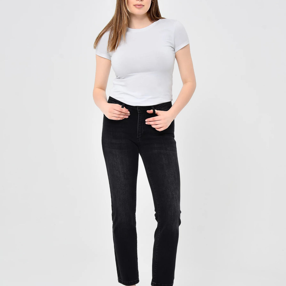 Black Stretch Straight Cut Jeans Women - Ladies Straight Leg Jeans ...