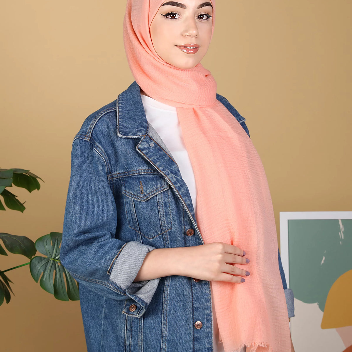 Peach Cotton Crinkle Scarf, Women Peach Scarf, Peach Hijab – Modora UK